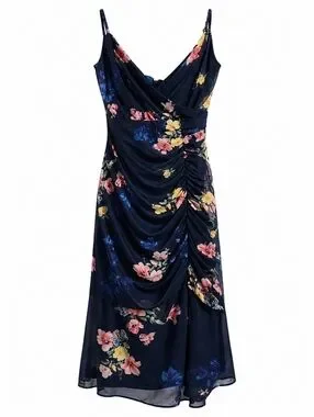 le chateau | Dresses | Le Chateau Midnight Blue Floral Midi Sheer Dress ...